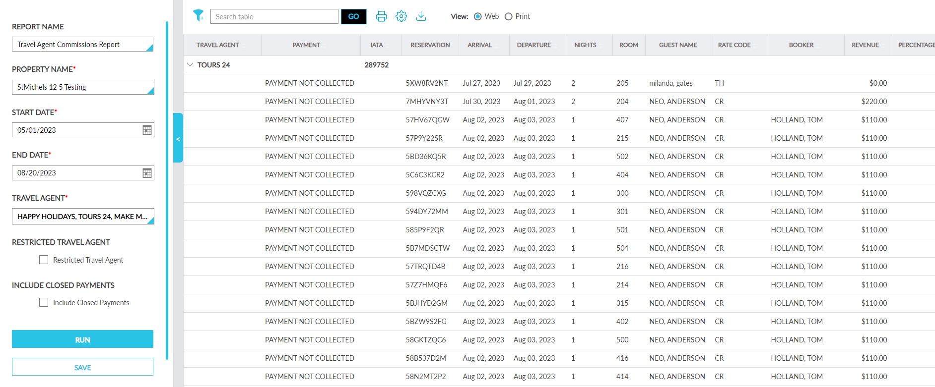 Travel Agent Commissions Report